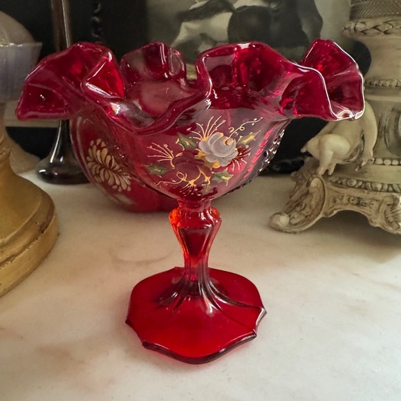Fenton | Accents | Vintage Fenton Ruby Red Handpainted And Signed ...